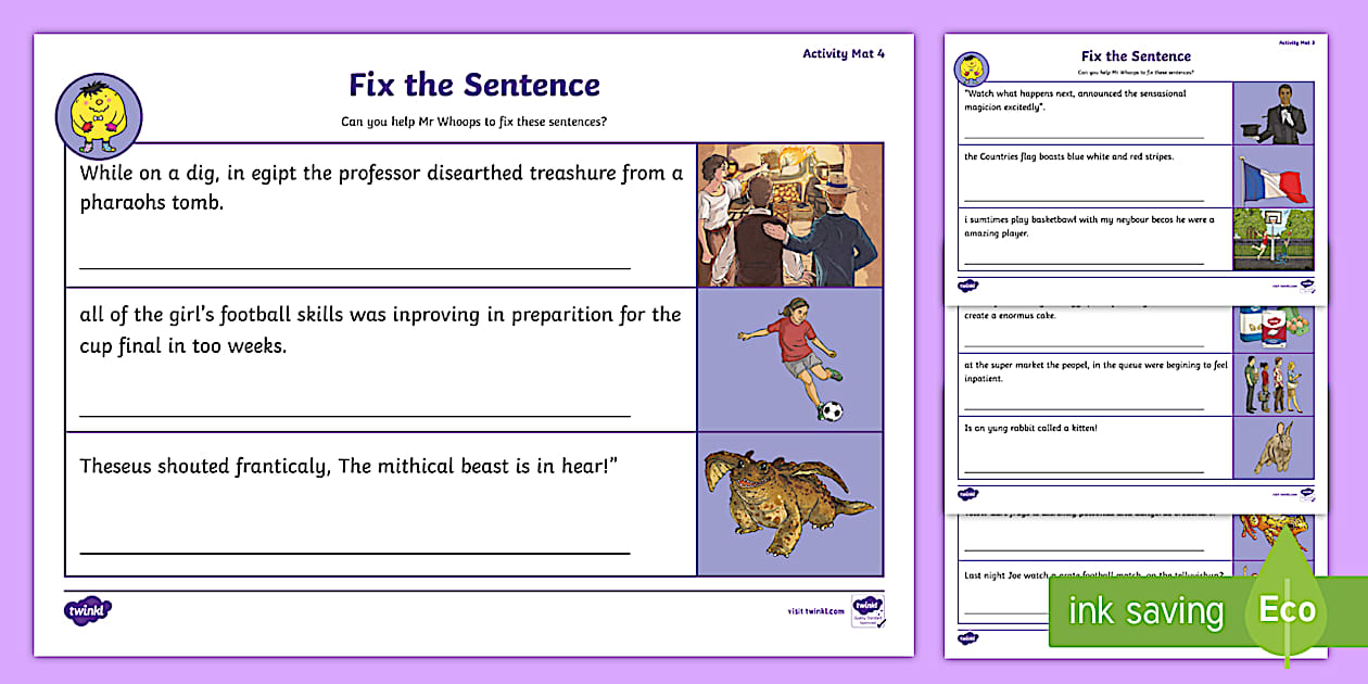 LKS2 Fix the Sentence Activity Mat Pack (teacher made)