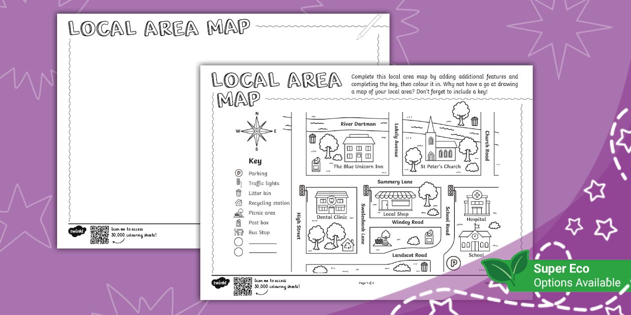 Local Area Map Activity Sheet (Ages 5 - 7) (teacher made)