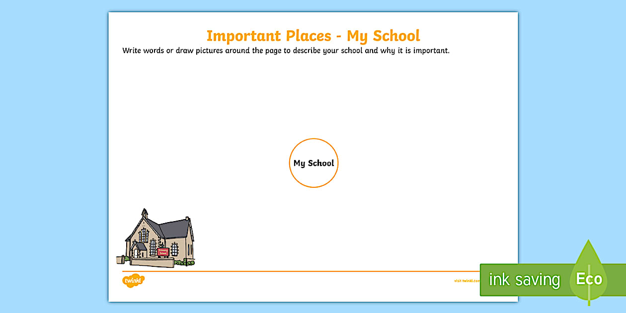 Editable Important Places - My School Worksheet - Twinkl