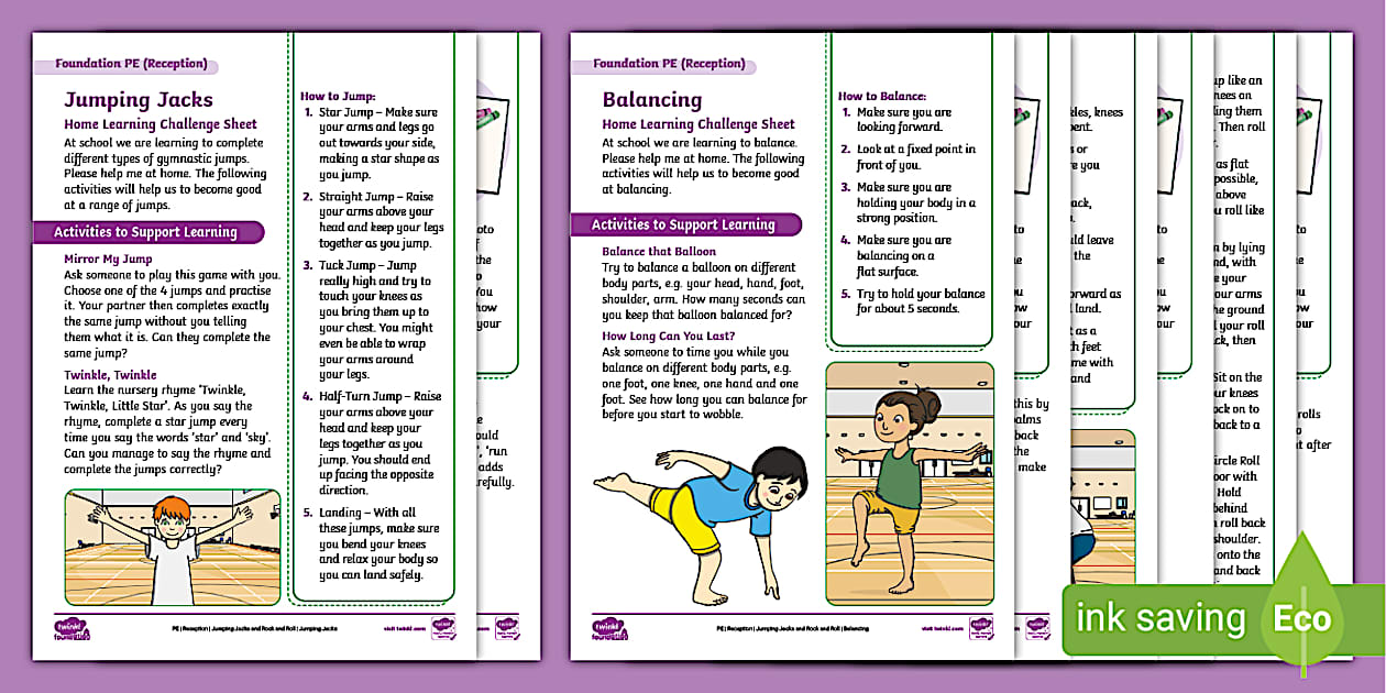 EYFS PE Gymnastics Jumping Jacks & Rock & Roll Home Learning