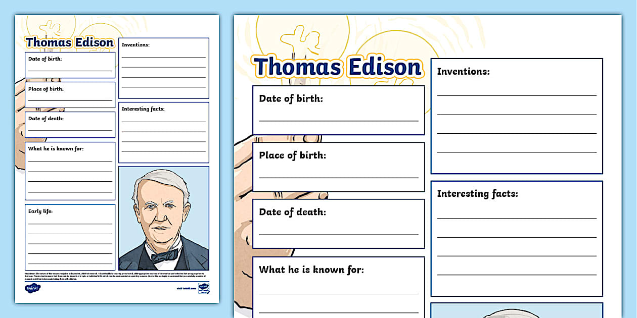 Thomas Edison Fact File Template,Thomas Edison - Twinkl