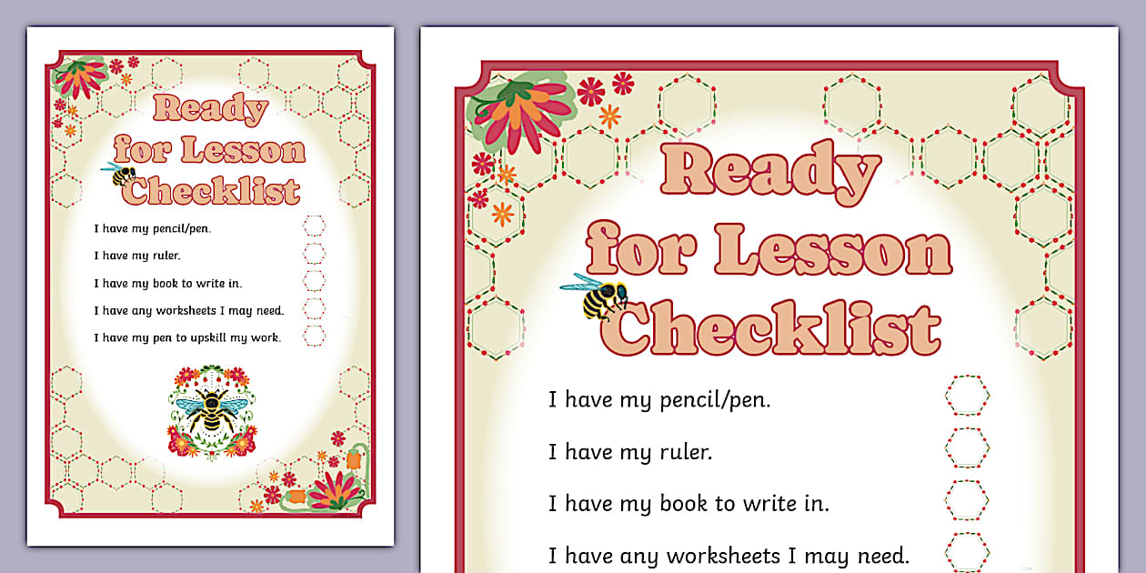 Bee-Themed Ready for a Lesson Checklist - Twinkl