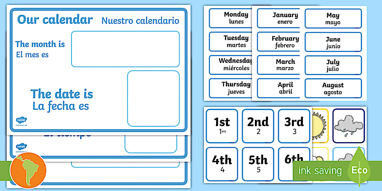 Daily Calendar/Weather Chart - English/Spanish - Twinkl