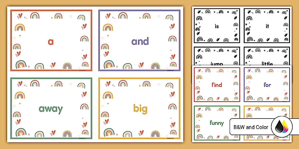 Muted Rainbow Theme Pre-Primer Flash Cards (Teacher-Made)