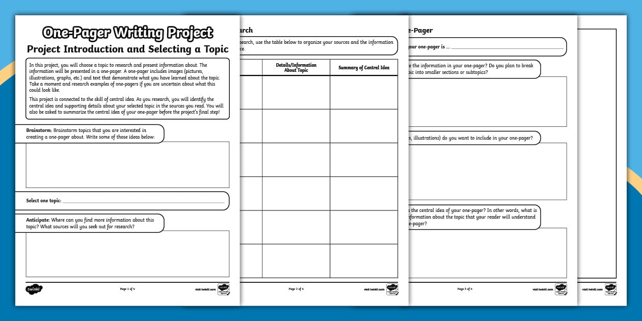 Sixth Grade One-Pager Writing Project (teacher made)