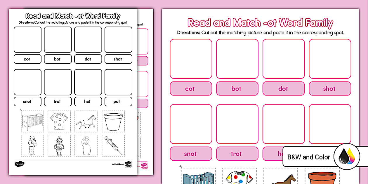 Read and Match -ot Word Family Worksheet - Twinkl