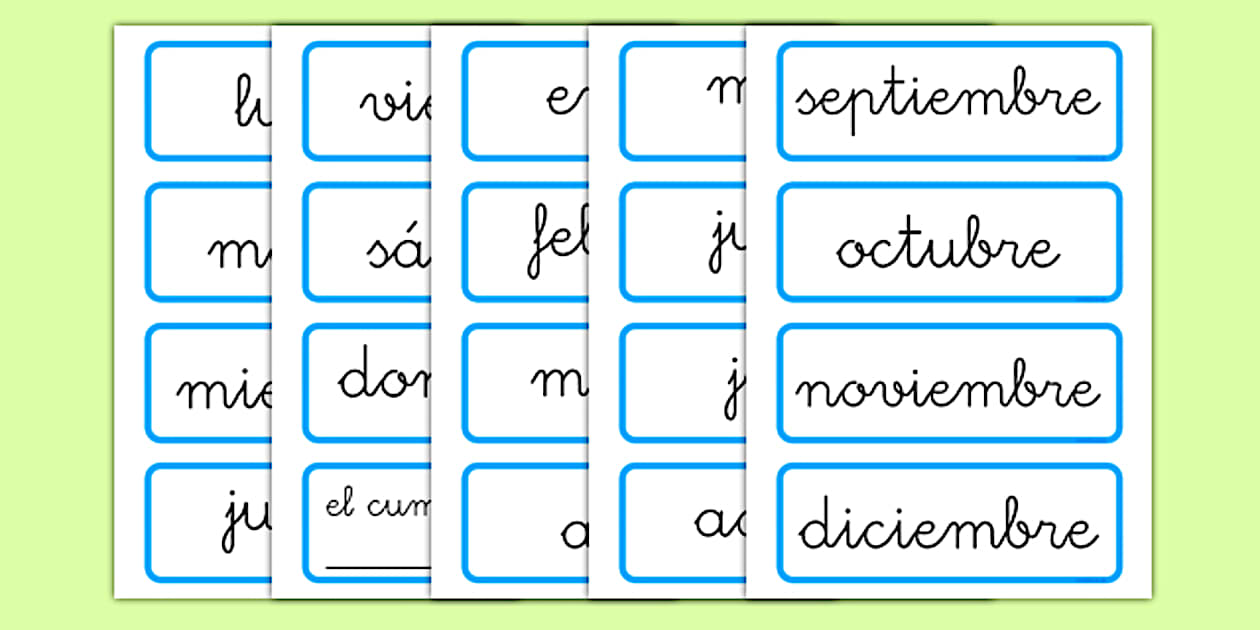 Días de la semana y los meses del año para imprimir