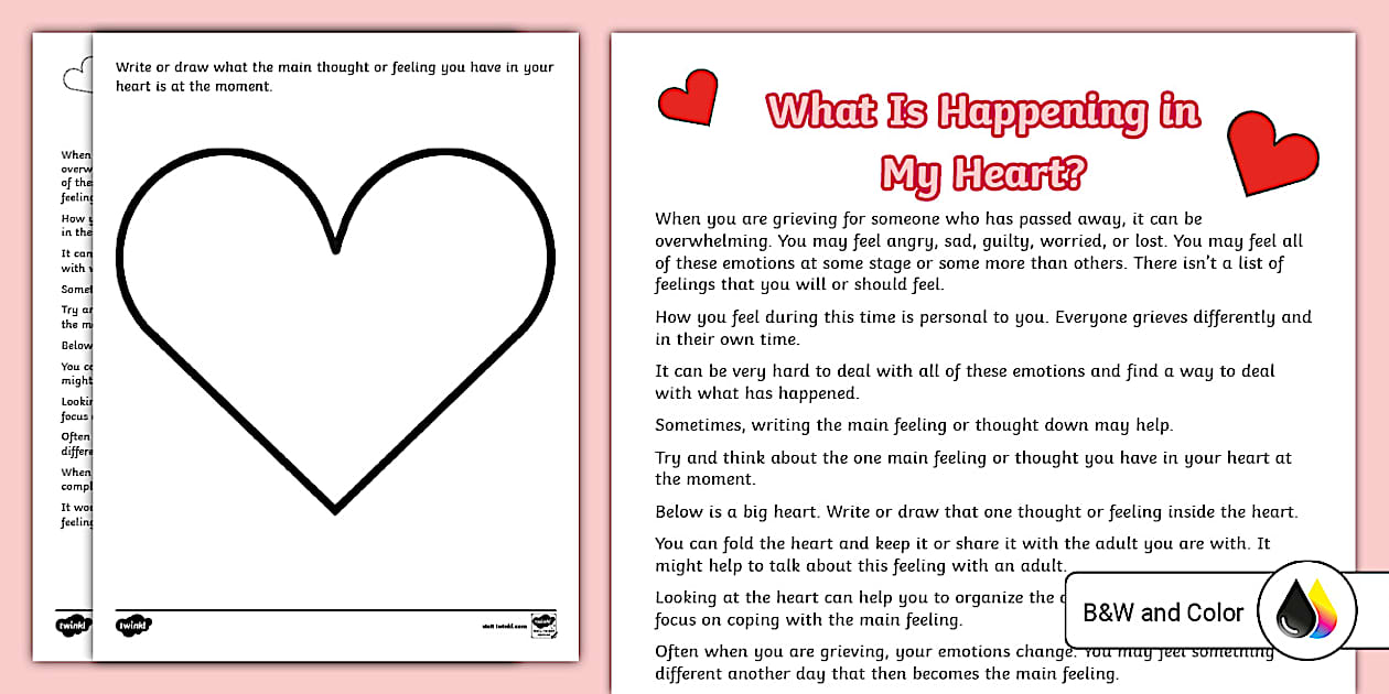 Grief: What Is Happening in My Heart? Worksheet for 3rd-5th