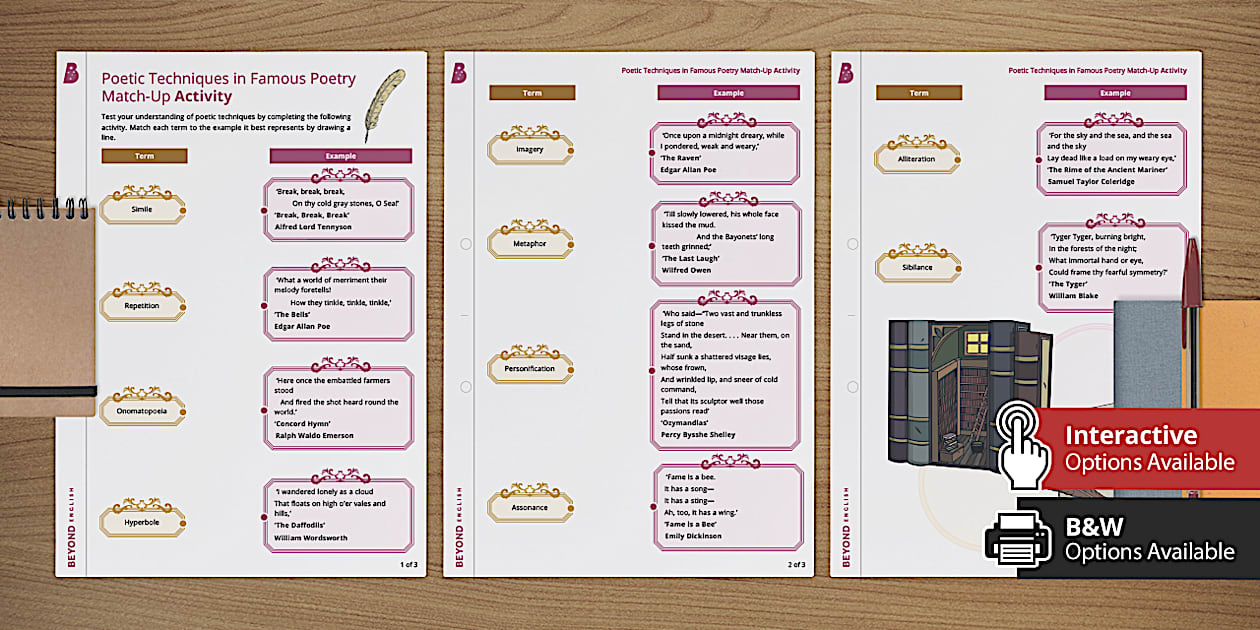 Poetic Techniques in Famous Poetry Match-Up Activity