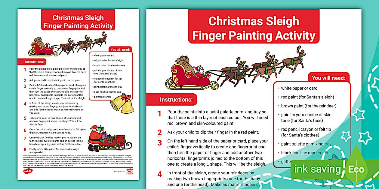 Christmas Sleigh Finger Painting Activity - Twinkl
