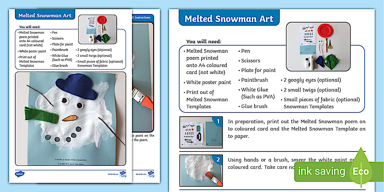 Melted Snowman Art (teacher made) - Twinkl