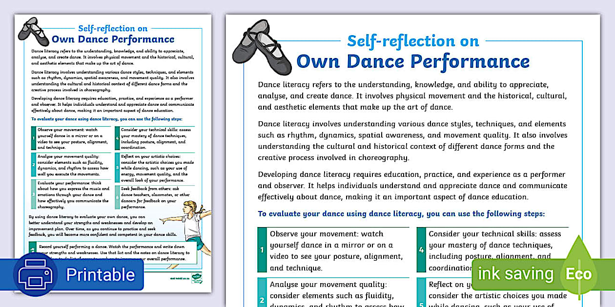 Self-reflection on Own Dance Performance (teacher made)