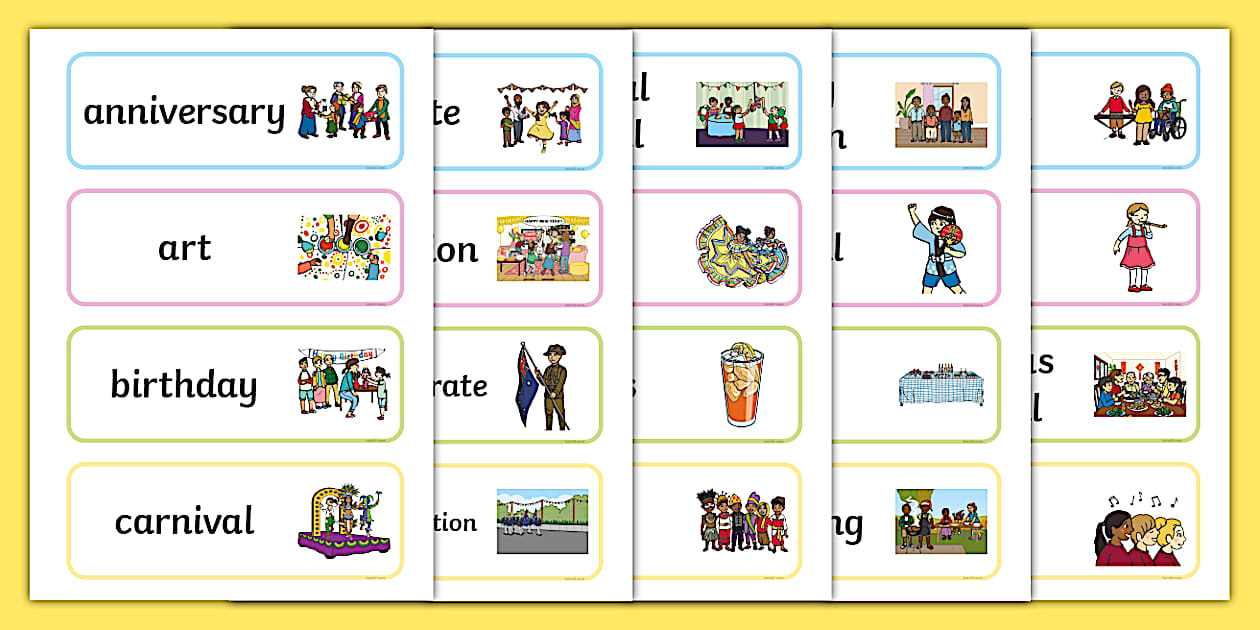 Celebrations Topic Word Cards