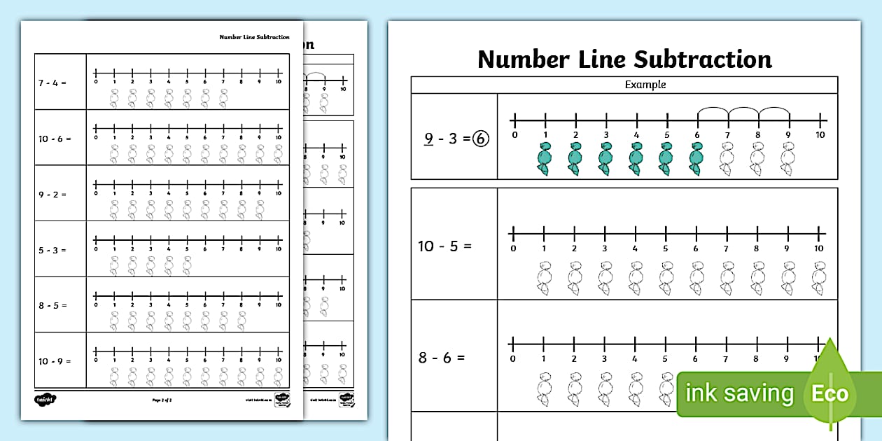 Subtraction From 10 Number Line Worksheet - Maths Resources