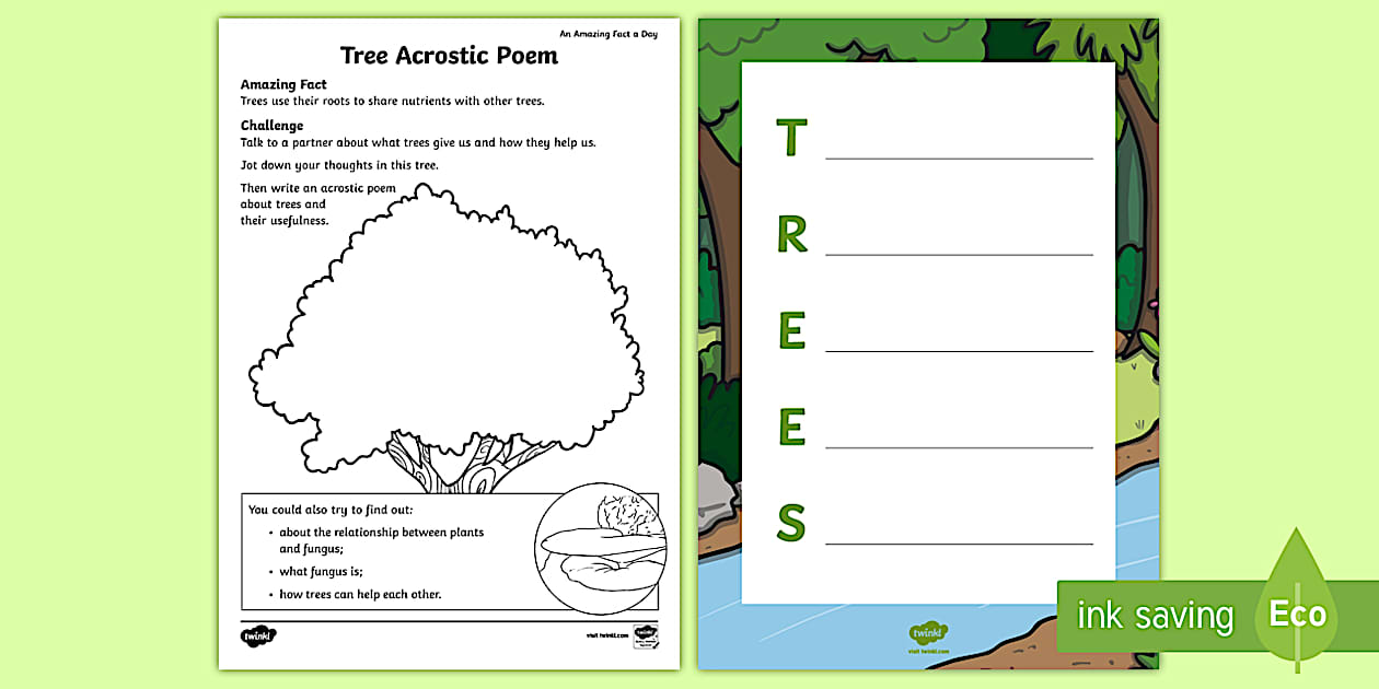 Tree Acrostic Poem Worksheet / Worksheet - Twinkl