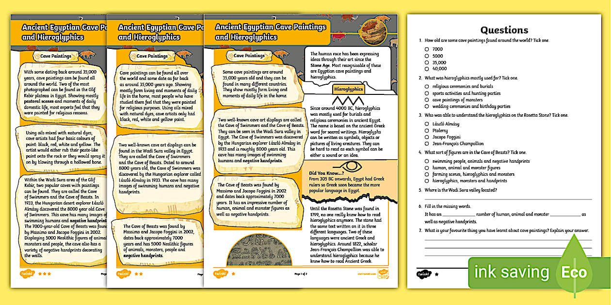LKS2 Ancient Egyptian Cave Paintings and Hieroglyphics Comp