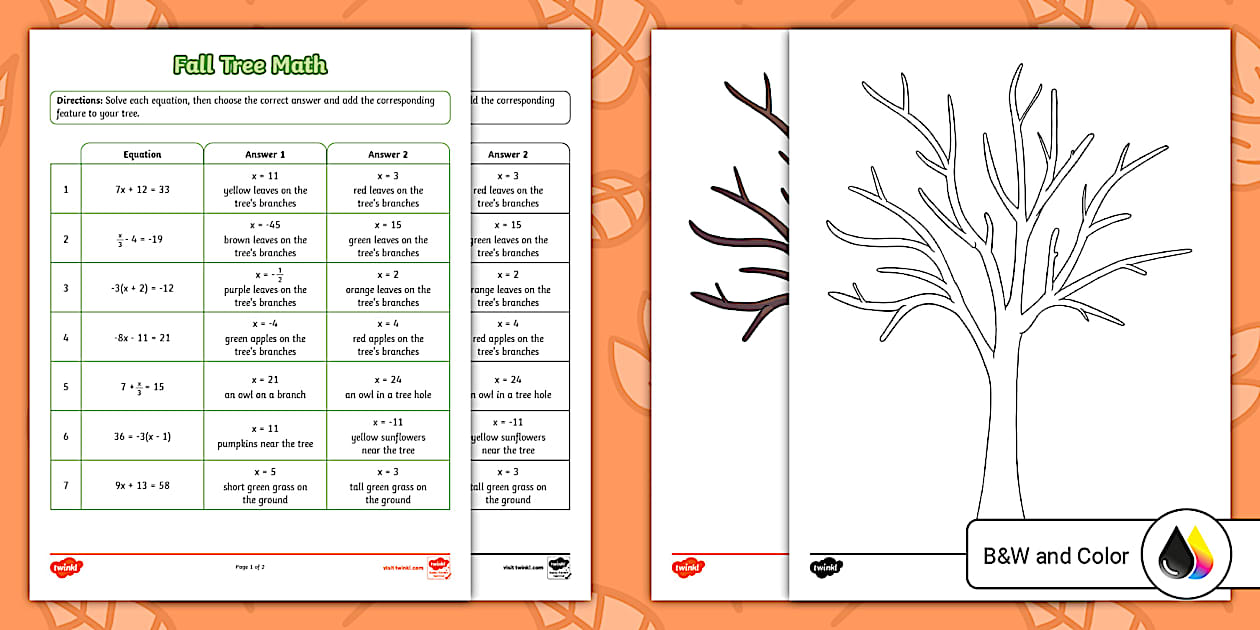 Seventh Grade Fall Tree Math Worksheet (teacher made)