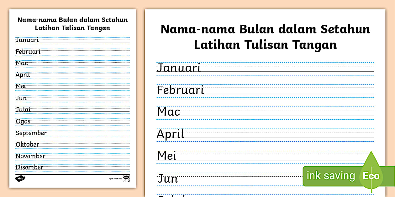 Latihan Menulis Nama-nama Bulan dalam Setahun - Twinkl