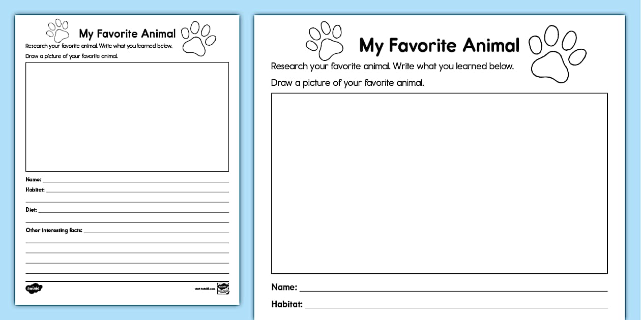 My Favorite Animal Draw and Write Worksheet for K-2nd Grade