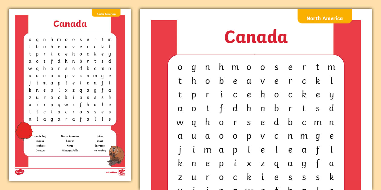KS1 Canada Word Search - Geography - Twinkl