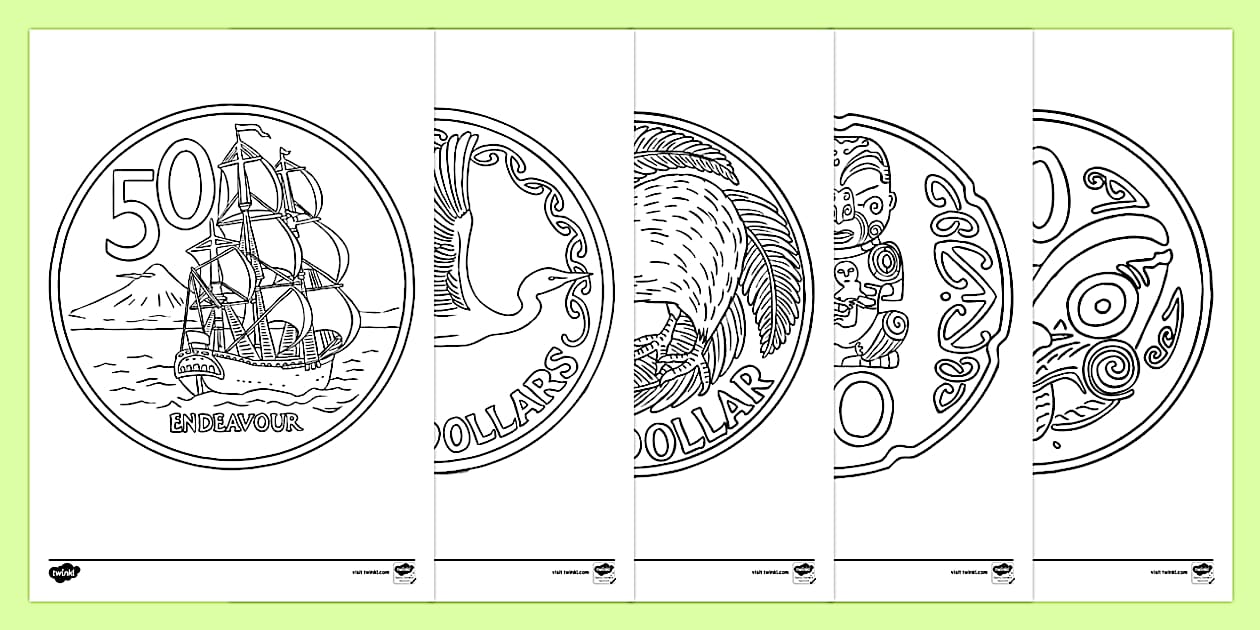 NZ Coins Colouring Page - Twinkl