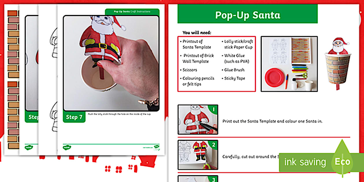 Pop-Up Santa Craft Instructions (Hecho por educadores)