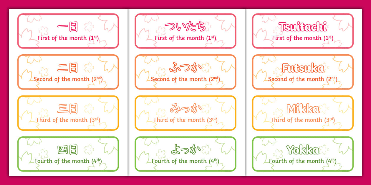 Japanese Days of the Month Labels｜Twinkl (teacher made)
