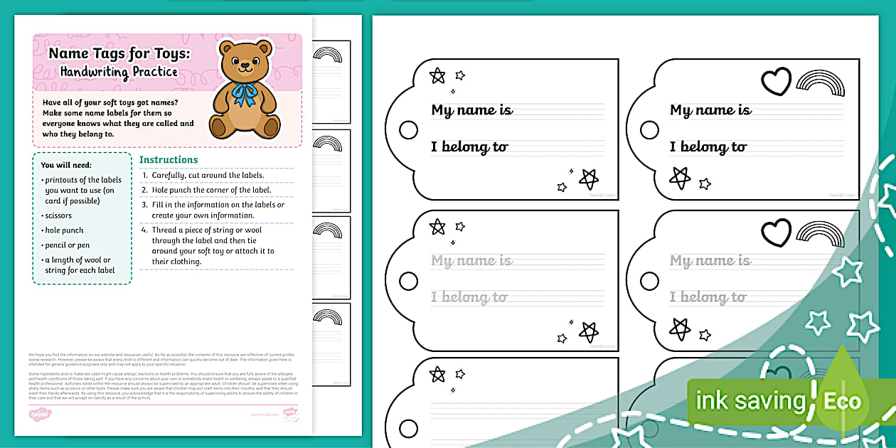 Name Tags for Toys: Handwriting Practice (teacher made)