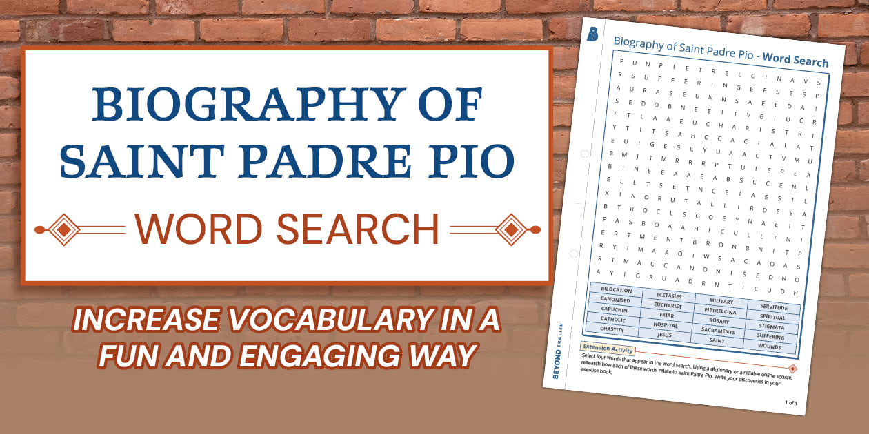 Biography of Saint Padre Pio - Word Search - Twinkl