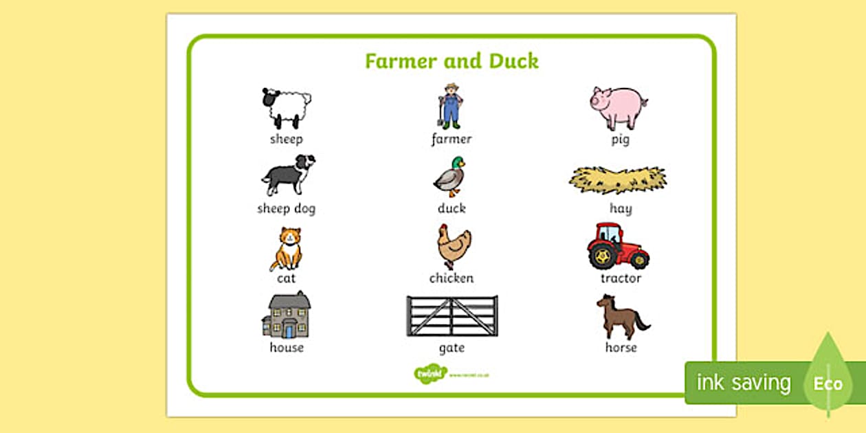Cursive Farmer and Duck Word Mat (teacher made) - Twinkl