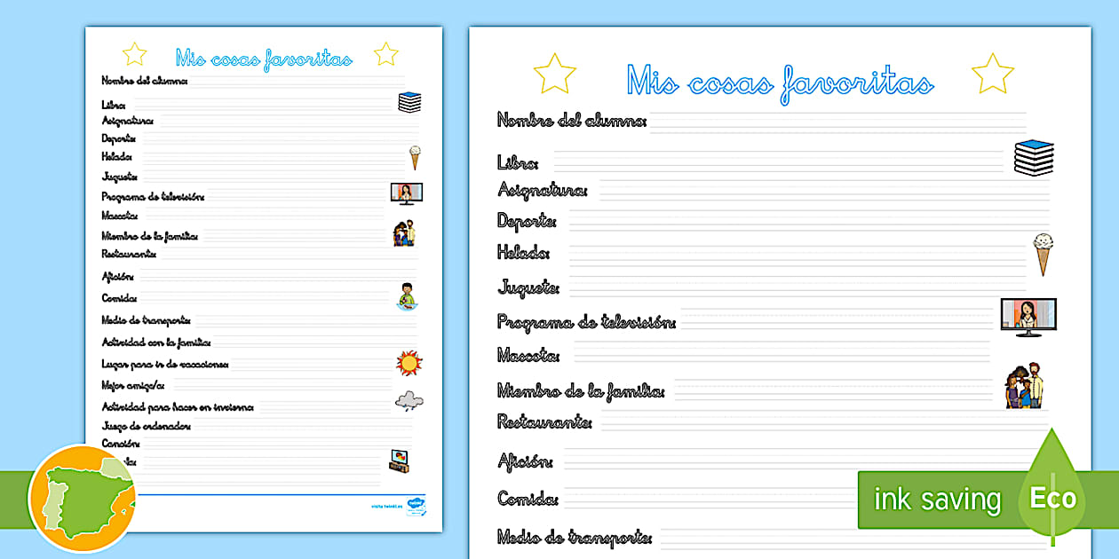 Ficha de actividad: Mis cosas favoritas (teacher made)