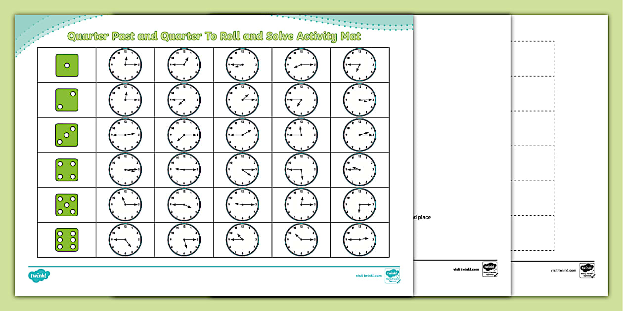 👉 Quarter Past and Quarter To Roll and Solve Activity Mat