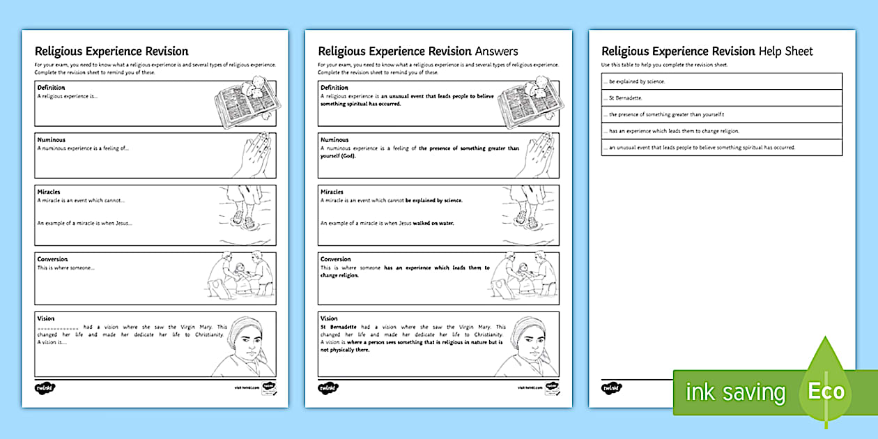 Religious Experience Revision Sheet Worksheet / Worksheet - Religious