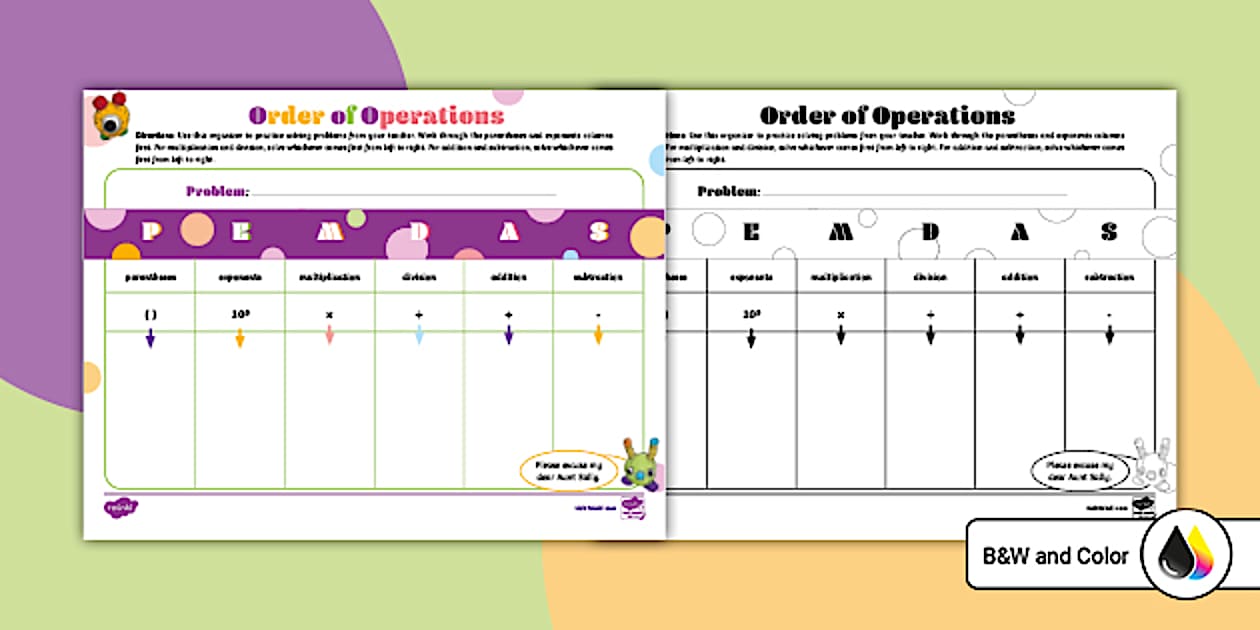 Order of Operations Math Doodle Organizer (teacher made)