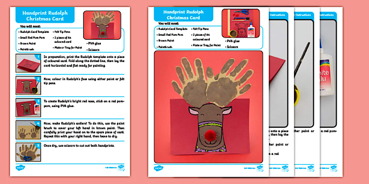 Rudolph Handprint Christmas Cards (teacher made) - Twinkl