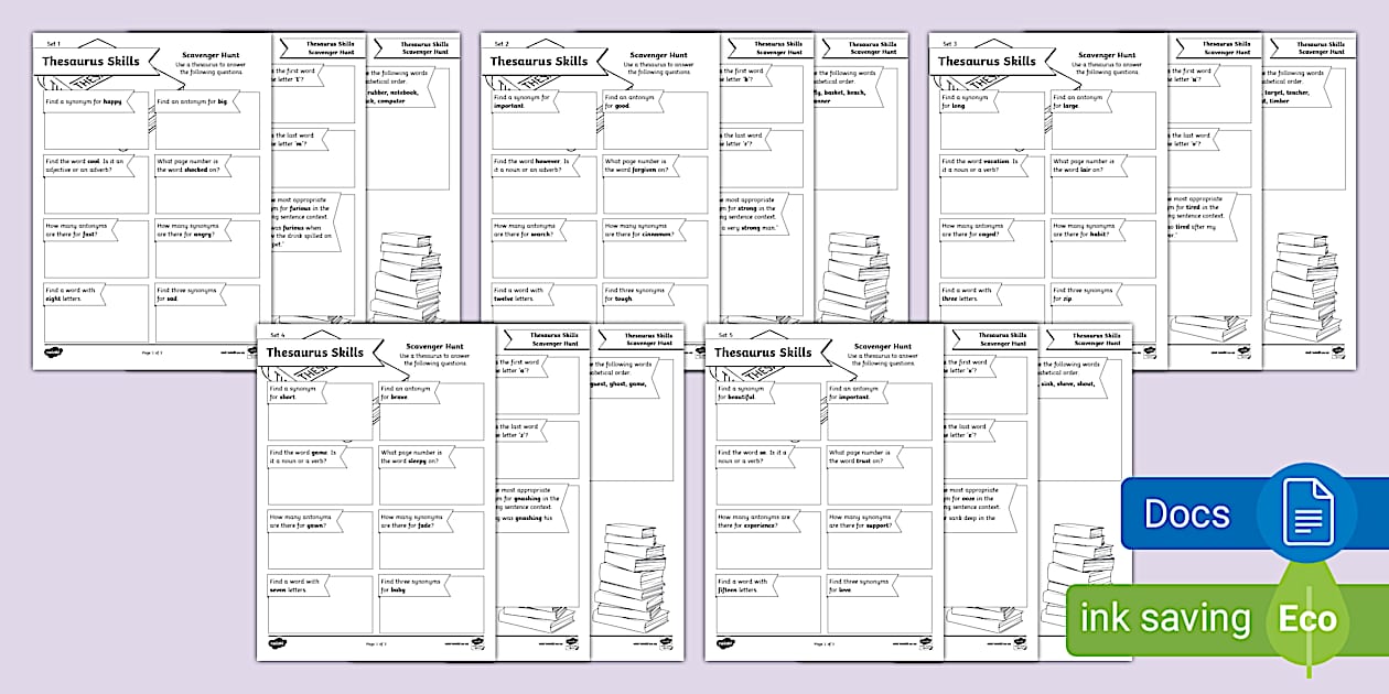 New Zealand Thesaurus Skills Worksheets (professor feito)