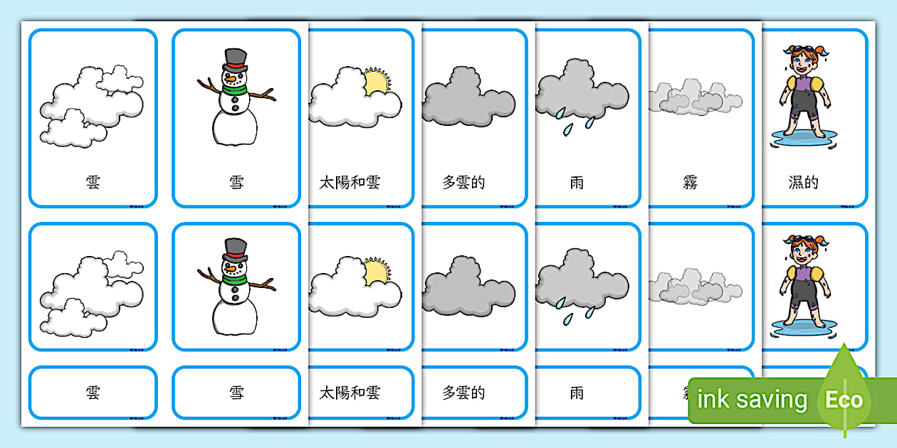 蒙特梭利三段卡：天氣｜Weather 3 Part Cards