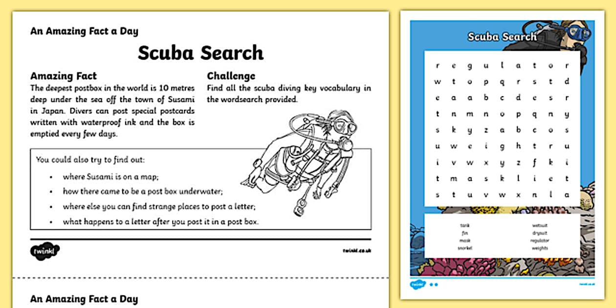 Deep-Sea Diving Word Search - Scuba Diving - Twinkl