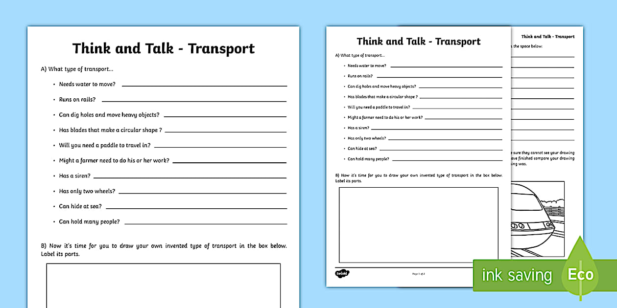 Think and Talk Transport Worksheet / Worksheet-Irish