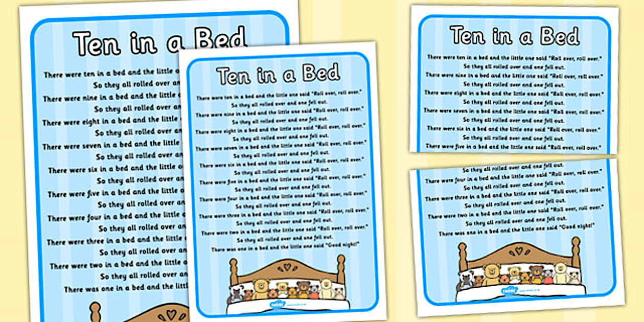 Ten in a Bed Nursery Rhyme Poster - Twinkl