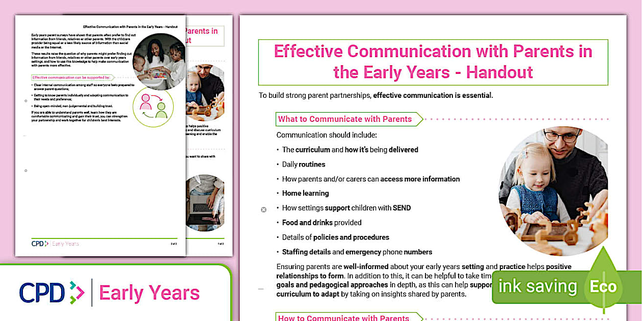 Effective Communication with Parents Handout | EYFS | CPD