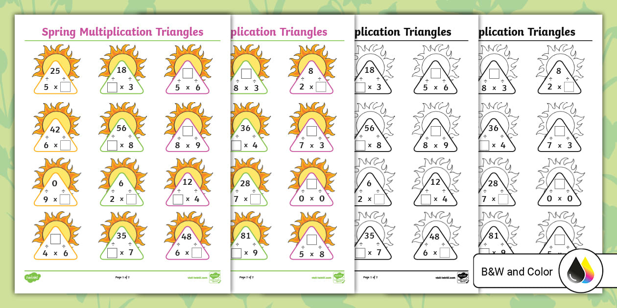 Spring Multiplication Triangles to 12x (teacher made)