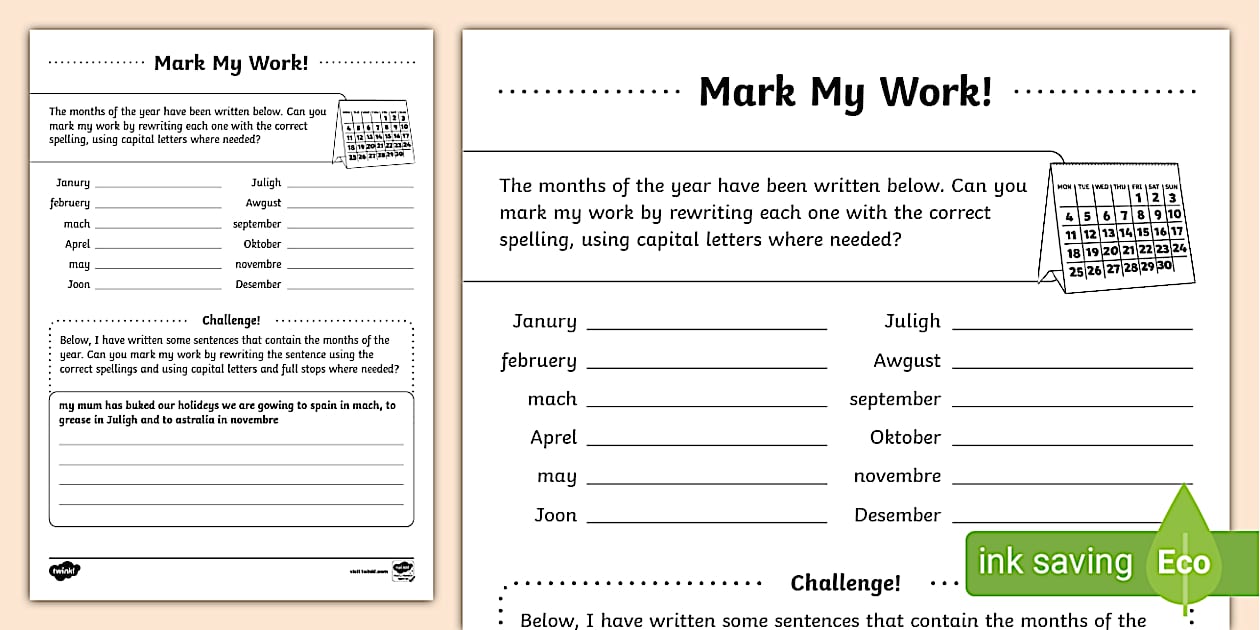 Mark My Work! Months of the Year Spelling Activity,months
