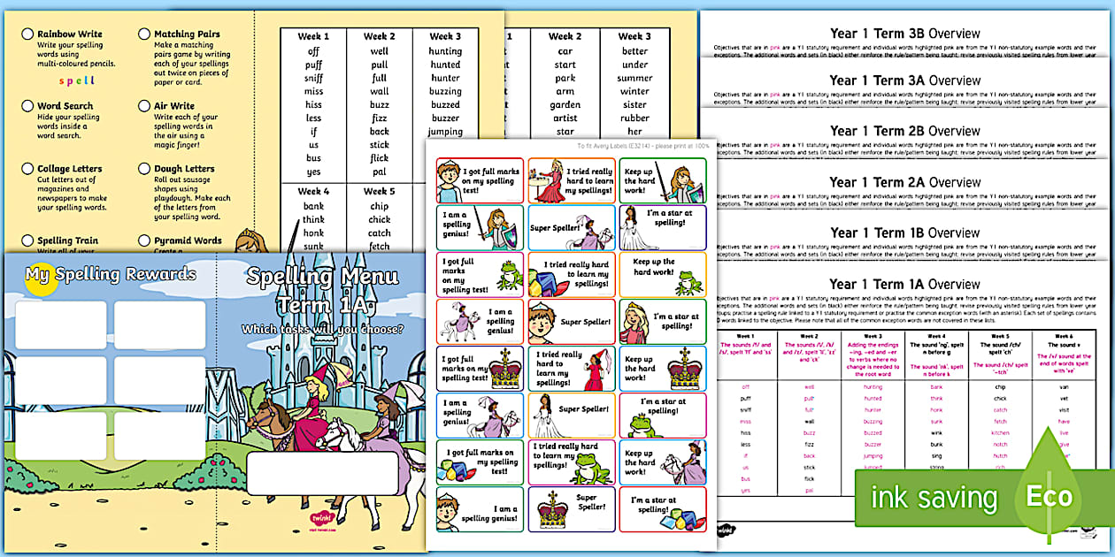 Editable Year 1 Princess Themed Spelling Menu Pack - Twinkl