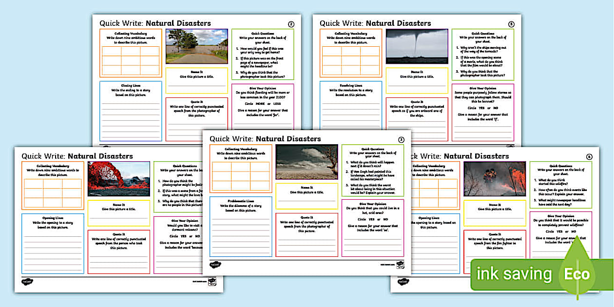 Natural Disasters Quick Write Activity Mat Pack - Twinkl