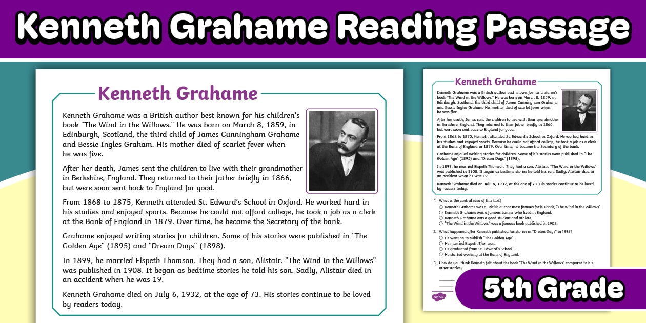 Fifth Grade Kenneth Grahame Reading Passage Comprehension