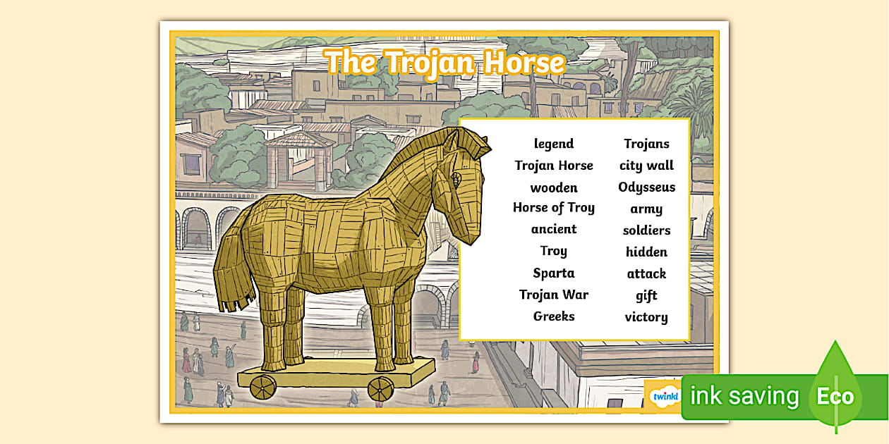 Cursive The Legend of The Trojan Horse Word Mat - Twinkl