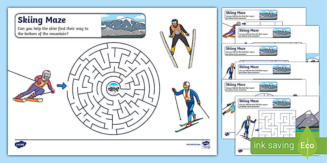Brain Boosting Skiing Maze Activity Worksheets | Twinkl KS1