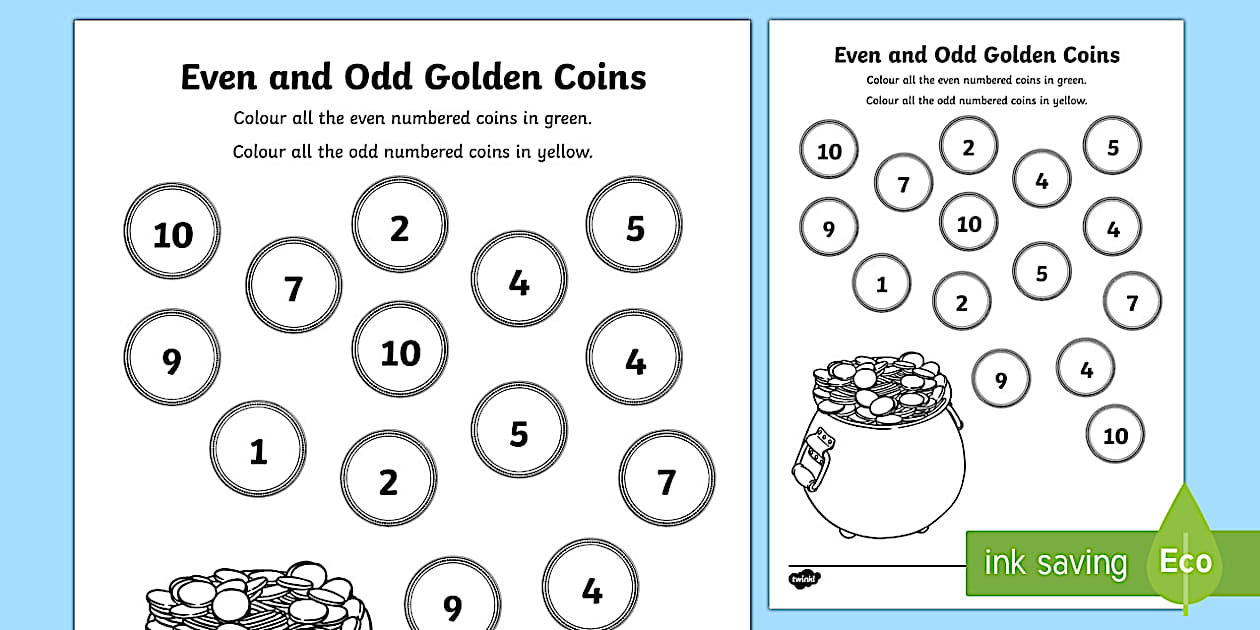 Gold Coins Even and Odd Worksheet / Worksheet - Twinkl