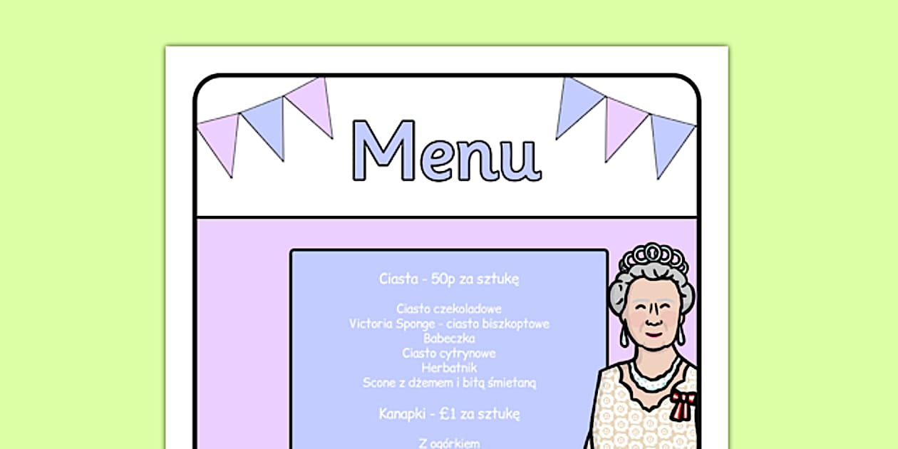 Editable Royal Afternoon Tea Role Play Menu Polish - Twinkl